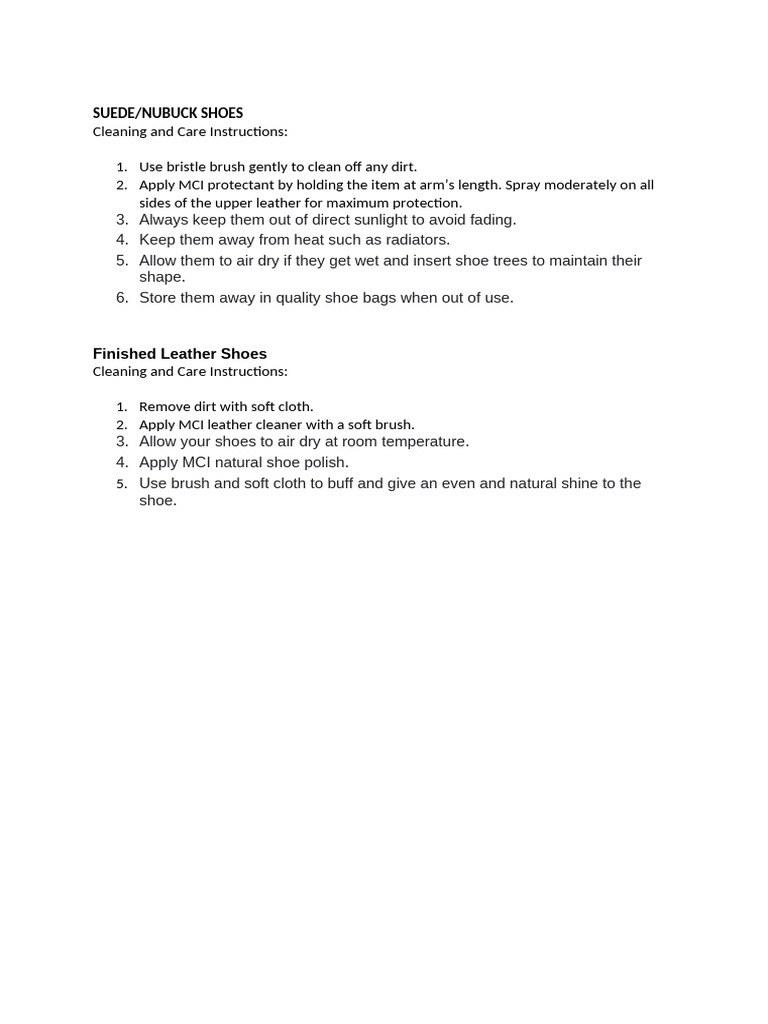 Shoes Care Instructions | PDF
