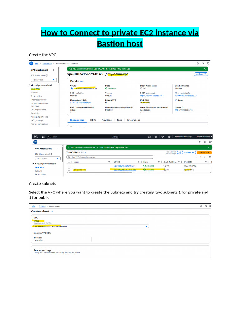 VPC - Connect To Private Subnet Ec2 Instance Via Public Subnet | PDF | Secure Shell | Internet ...