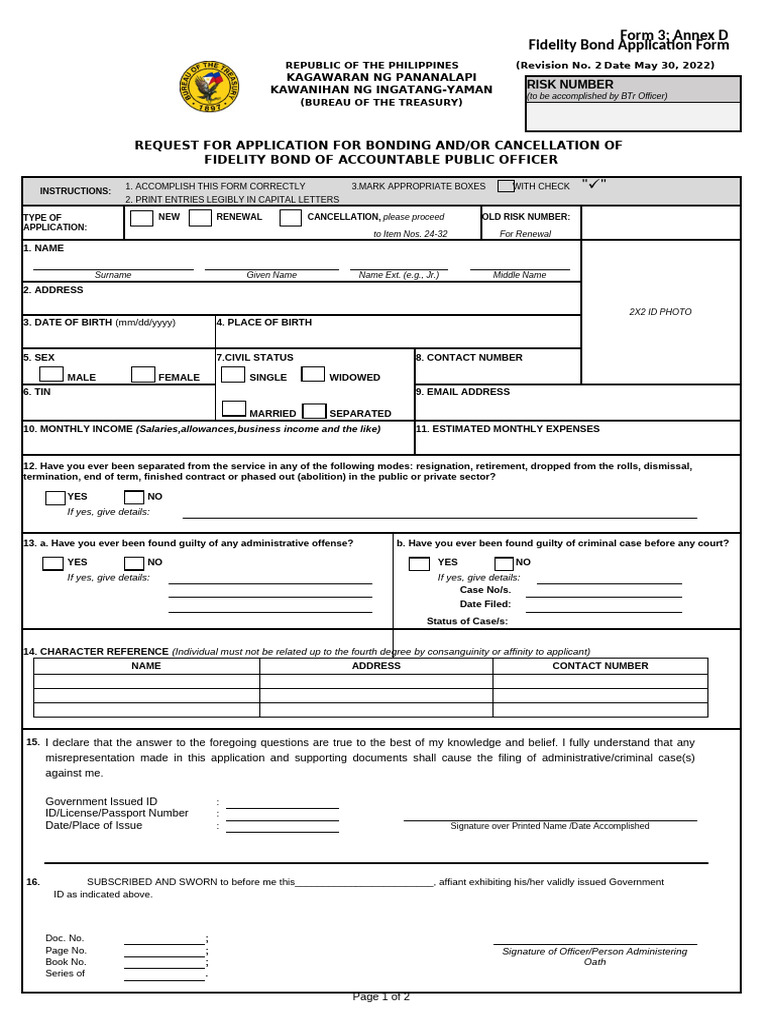 Fidelity Bond Application Form FBAF | PDF