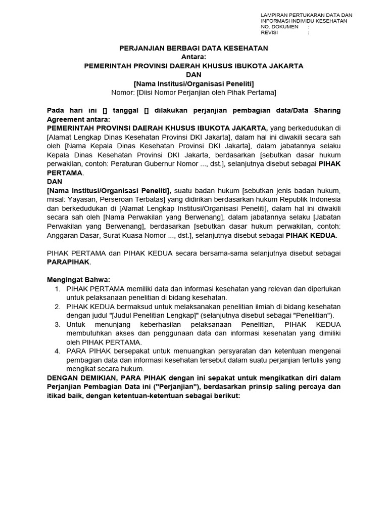 Perjanjian Berbagi Data Kesehatan | PDF