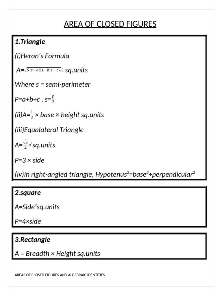 AREA OF CLOSED FIGURES , Identities | PDF