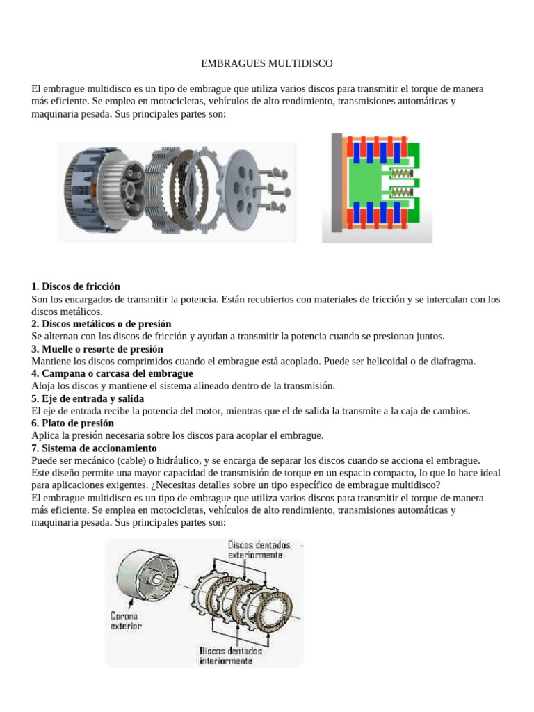 Tipos y Funcionamiento del Embrague Multidisco | PDF | Embrague ...
