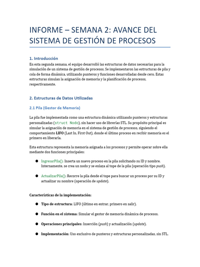 Informe Semana 2 - GRUPO8-Gestión de Procesos 1.2 | PDF | Cola (tipo de datos abstractos ...