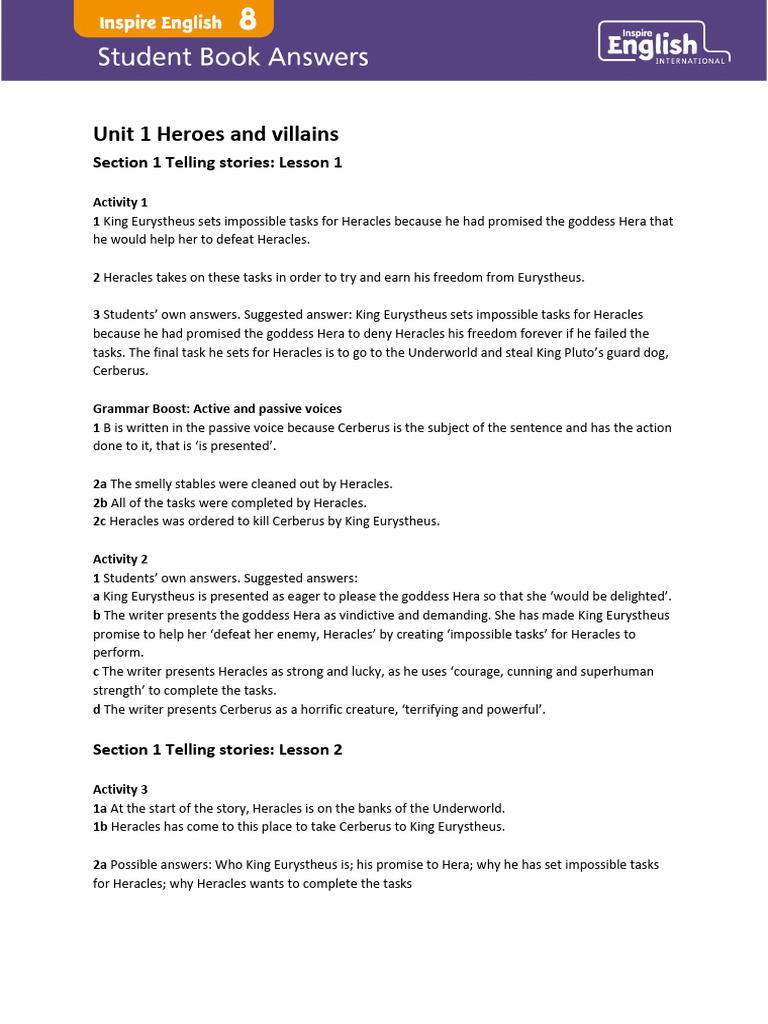 Inspire English SB 8 (Ans) | PDF | Hera