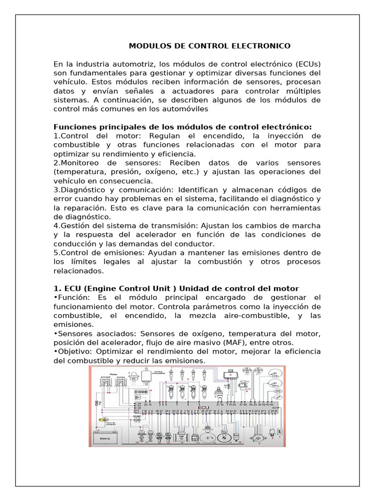 Módulos de Control Electrónico en Vehículos | PDF | Inyección de ...