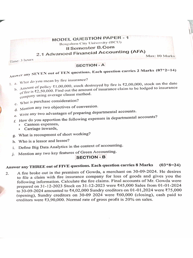 Accounts Bcom 1 ST Year Question Paper | PDF