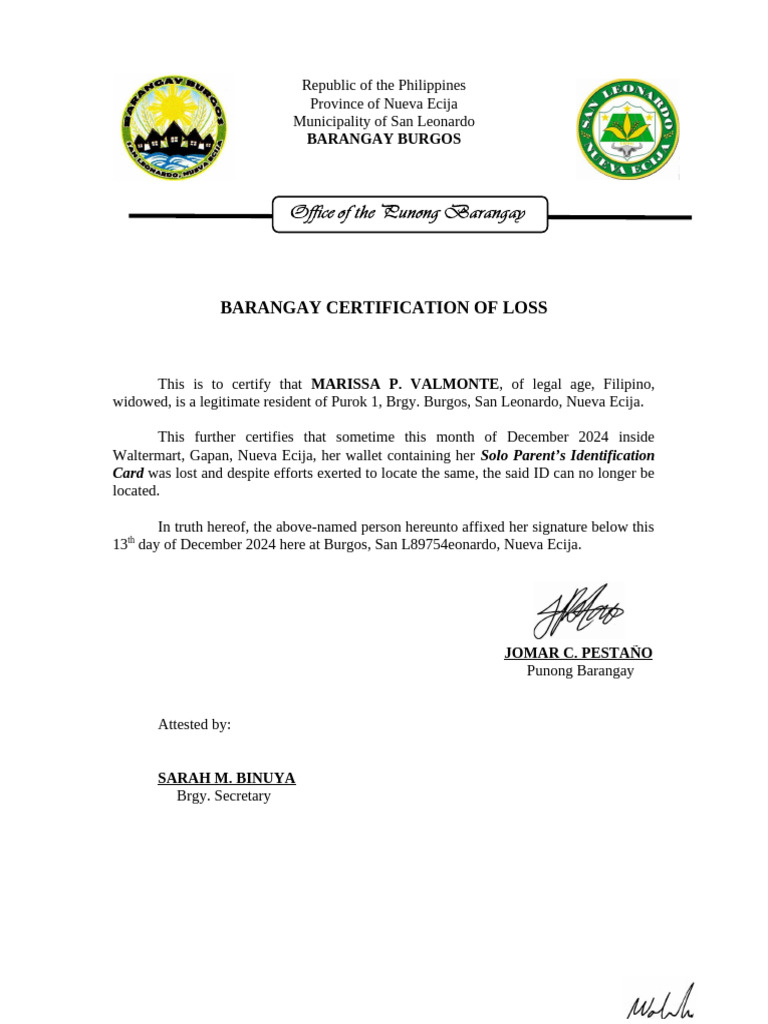 Certificate of Loss | PDF