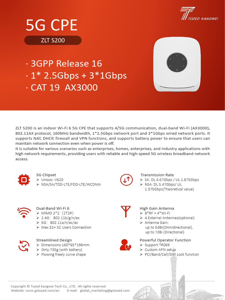 ZLT S200: 5G Wi-Fi 6 CPE Overview | PDF | Wi Fi | Ieee 802.11