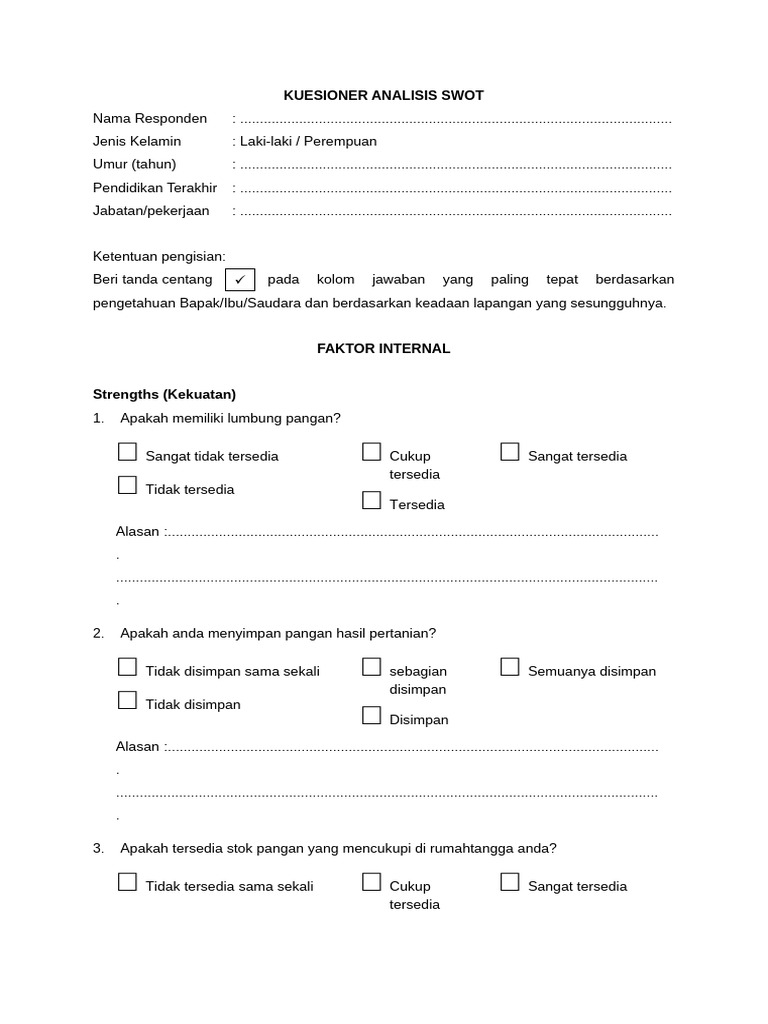 KUESIONER ANALISIS SWOT (1) | PDF