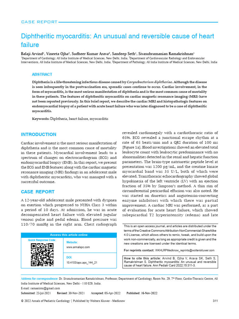 Diphtheritic Myocarditis An Unusual And.17 | PDF | Heart Failure | Heart