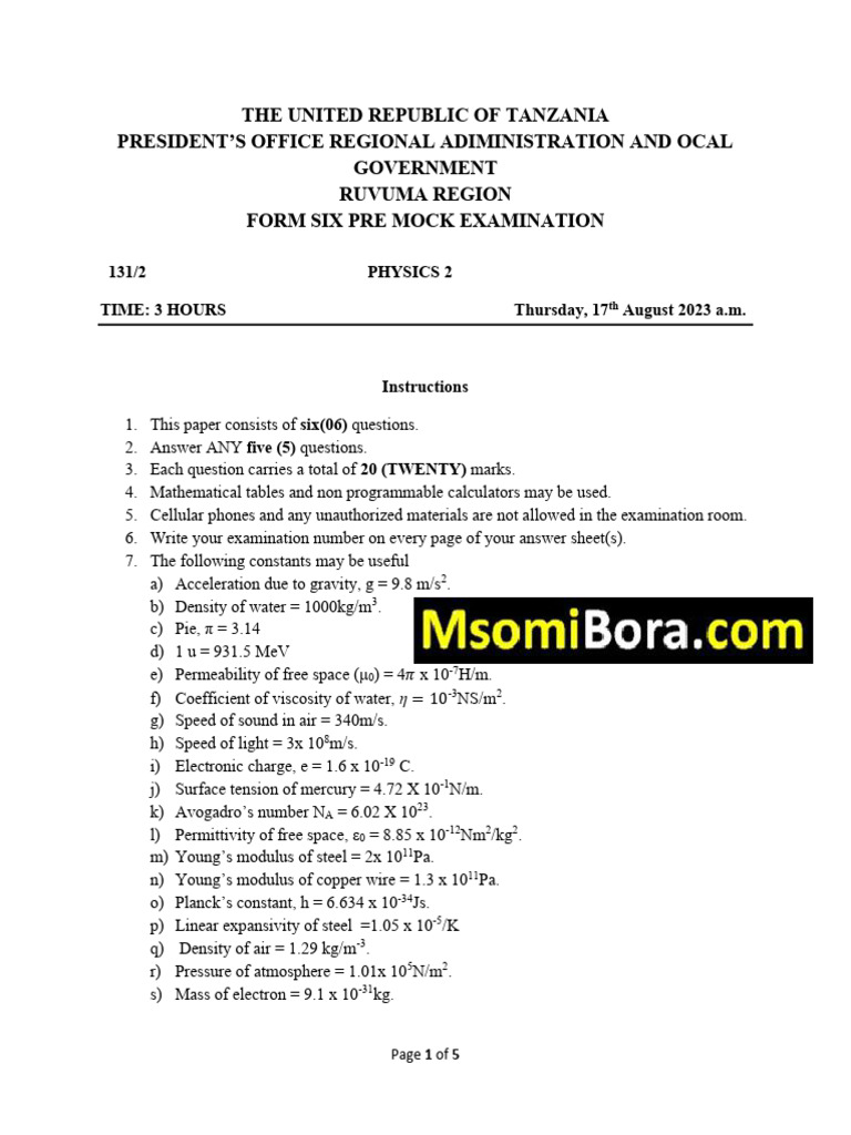 Physics 2 Mock Exam Questions 2023 | PDF | Deuterium | Physical Phenomena