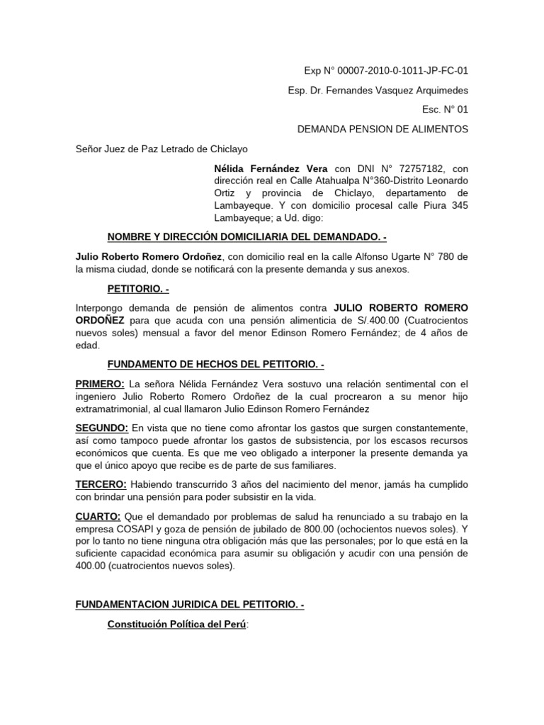 DEMANDA DE ALIMENTOS 2 corregida | PDF | Pensión alimenticia | Justicia