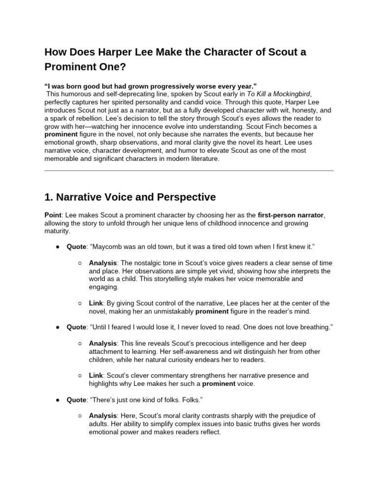 Character of Scout - School | PDF | To Kill A Mockingbird