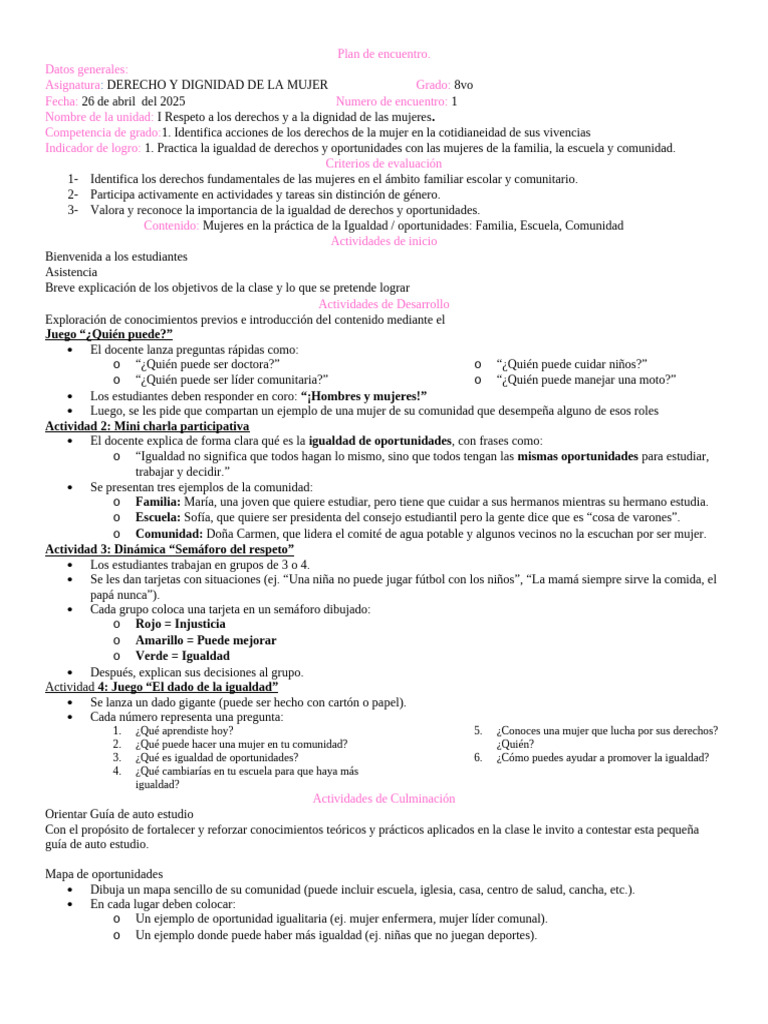 Plan 1 de DDM 8vo Grado, 26 de Abril Del 2025 - Copia - 084540 | PDF ...