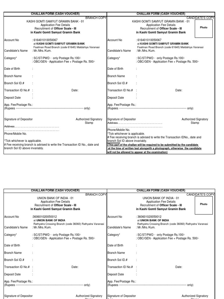 Challan Form (Cash Voucher) Challan Form (Cash Voucher) | PDF | Deposit ...
