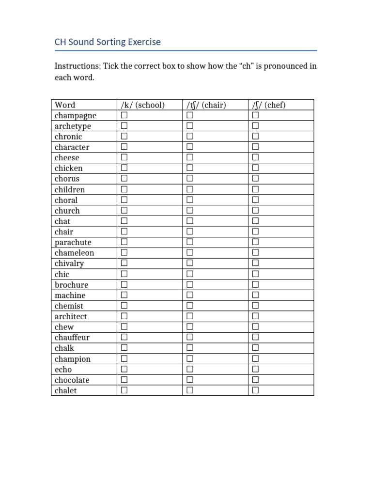 CH Sound Sorting Exercise Shuffled | PDF