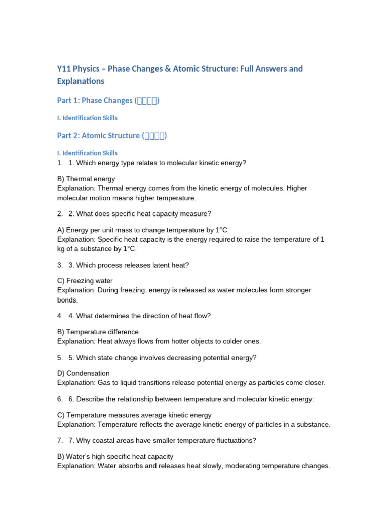 Y11 Physics Answers Complete | PDF | Atomic Nucleus | Heat Capacity