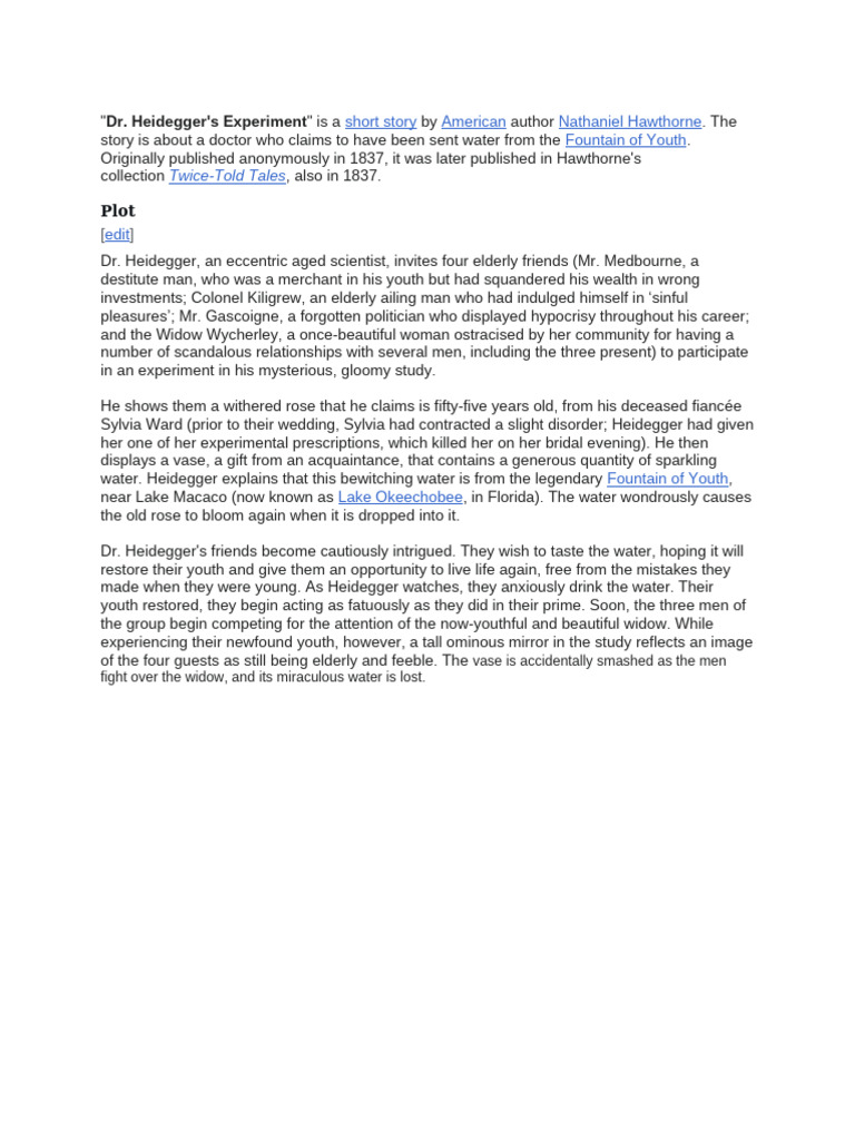 Dr. Heidegger's Experiment Summary | PDF