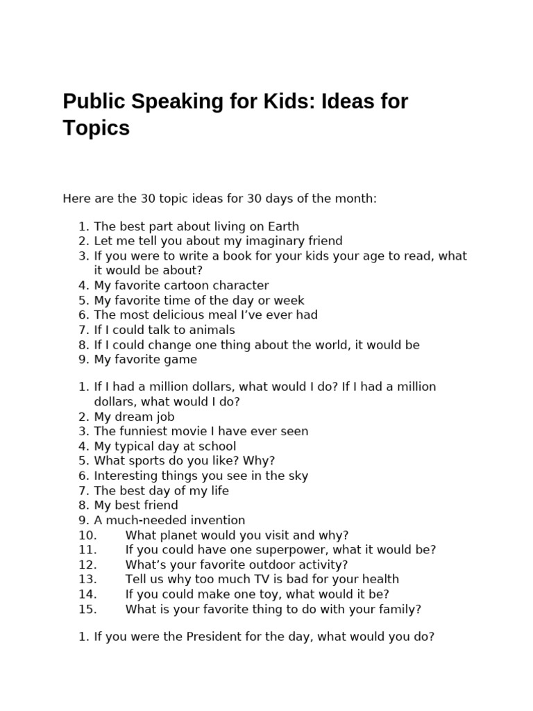 Engaging Speech Topics for Kids | PDF