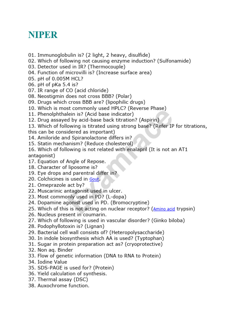 NIPER Sample Questions | PDF