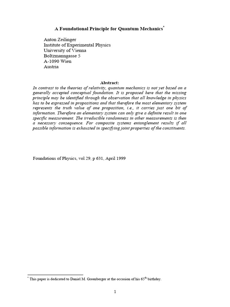 A Foundational Principle For Quantum Mechanics | PDF | Spin (Physics ...