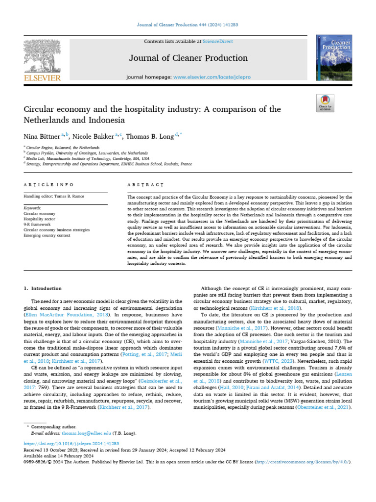 Circular Economy and The Hospitality Industry A Comparison of The | PDF ...