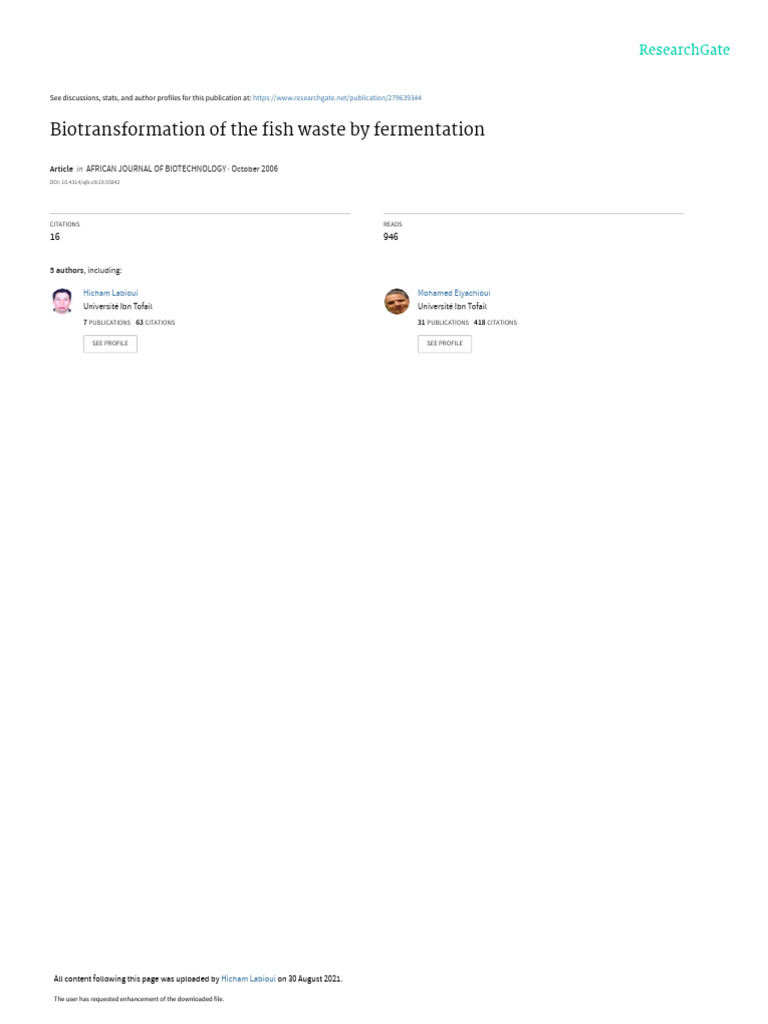Fish Waste Biotransformation via Fermentation | PDF | Fermentation ...