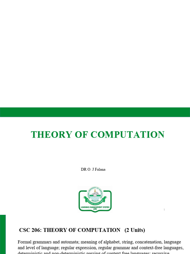 Lecture 1 to 4 Theory of Computation | PDF | Theory Of Computation | Automata Theory