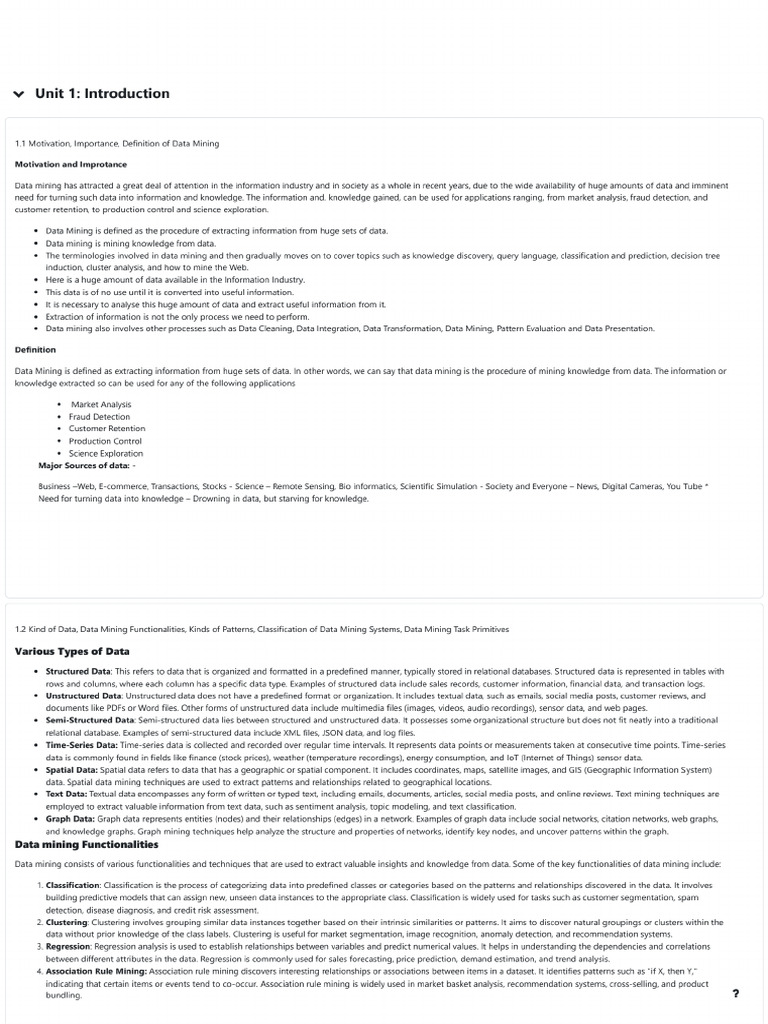 Data Sciences - Data Warehousing and Data Mining Unit-1 | PDF