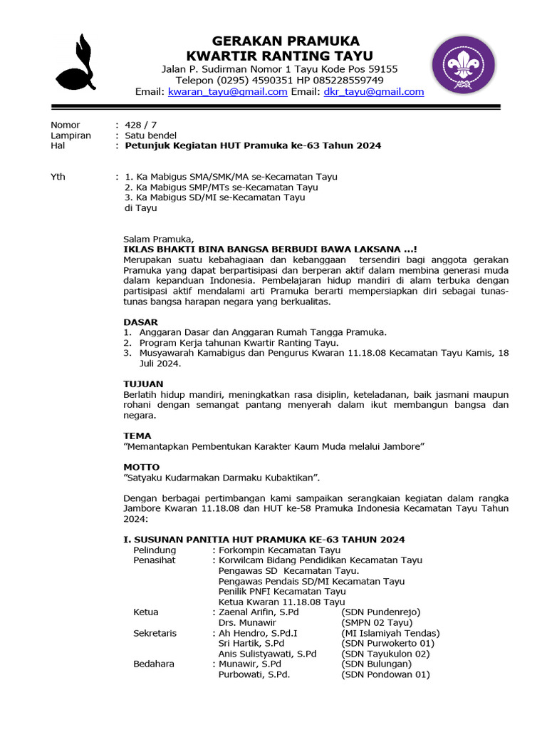 1 Juklak Hut Pramuka-63 & Jambore Luwang 2024 | PDF