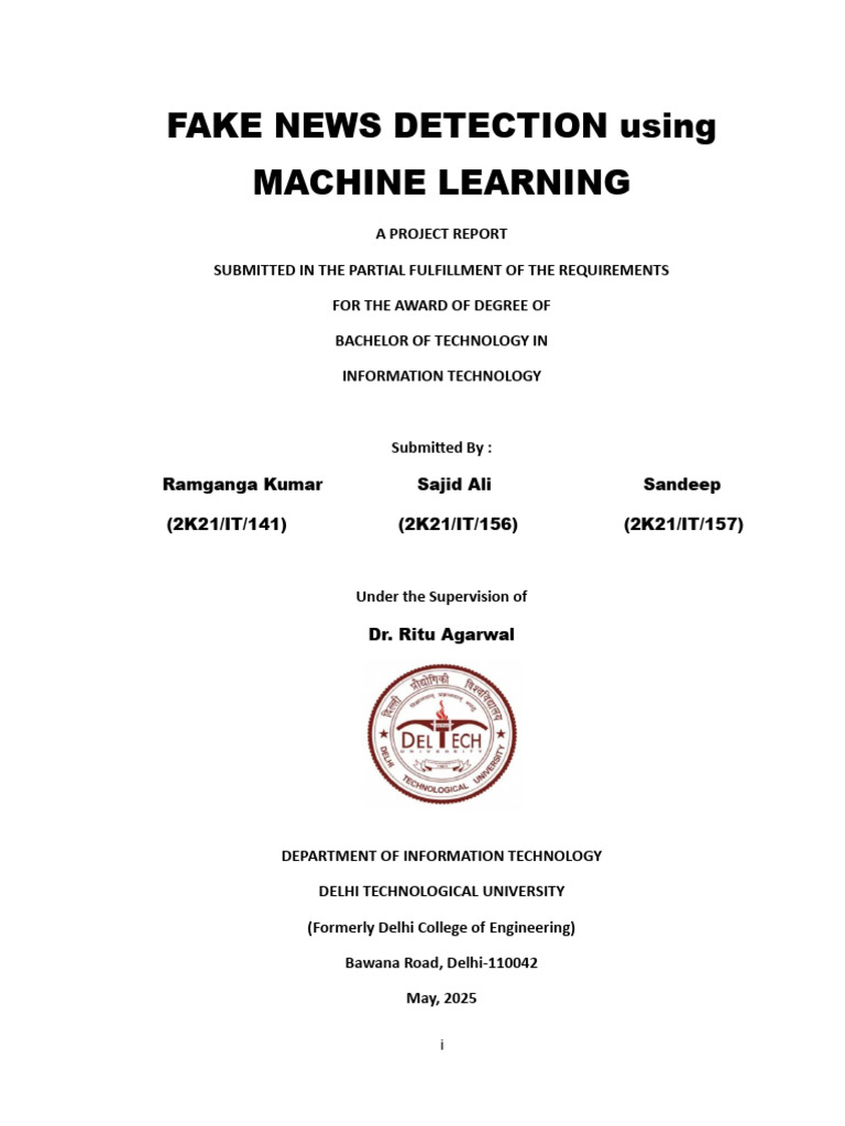 RA - 2K21-IT-141 - Fake News Detection | PDF | Statistical Classification | Logistic Regression