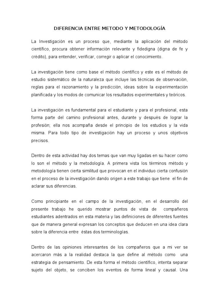 DIFERENCIA ENTRE METODO Y METODOLOGÍA | PDF | Método científico | Metodología