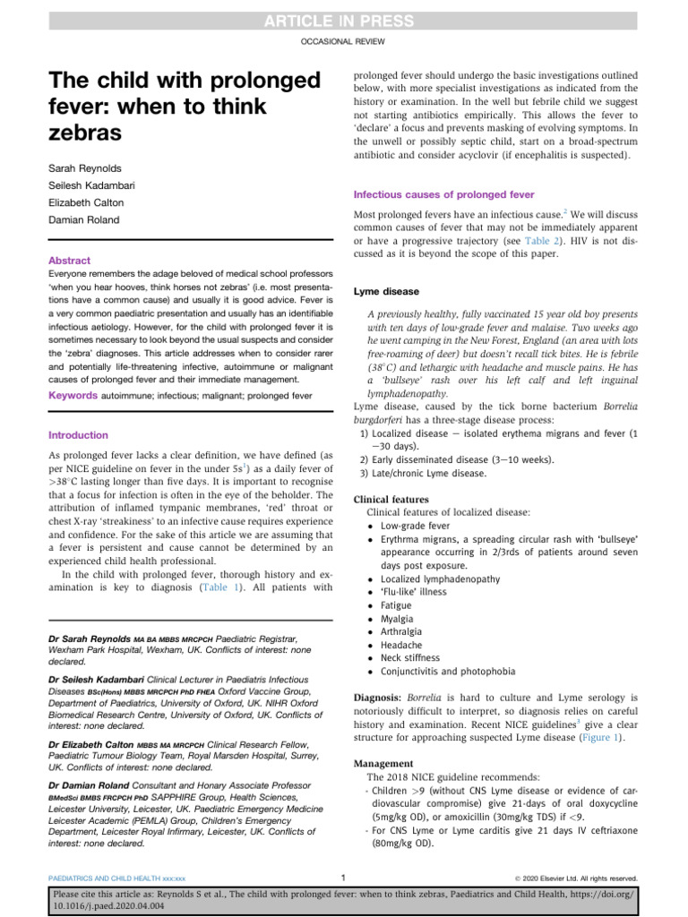 10 1016@j Paed 2020 04 004 | PDF | Lyme Disease | Medicine
