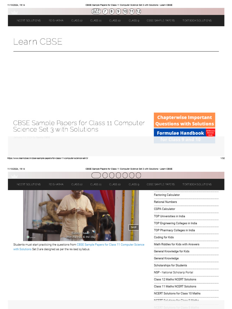 CBSE Sample Papers For Class 11 Computer Science Set 3 With Solutions ...