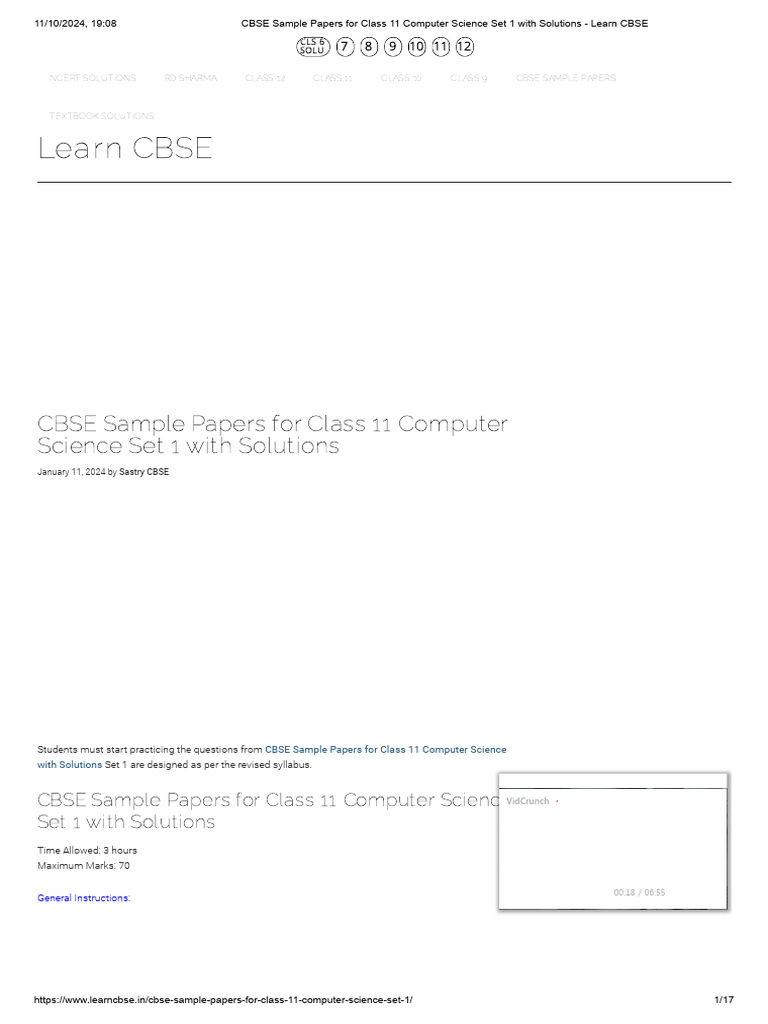 CBSE Sample Papers For Class 11 Computer Science Set 1 With Solutions ...