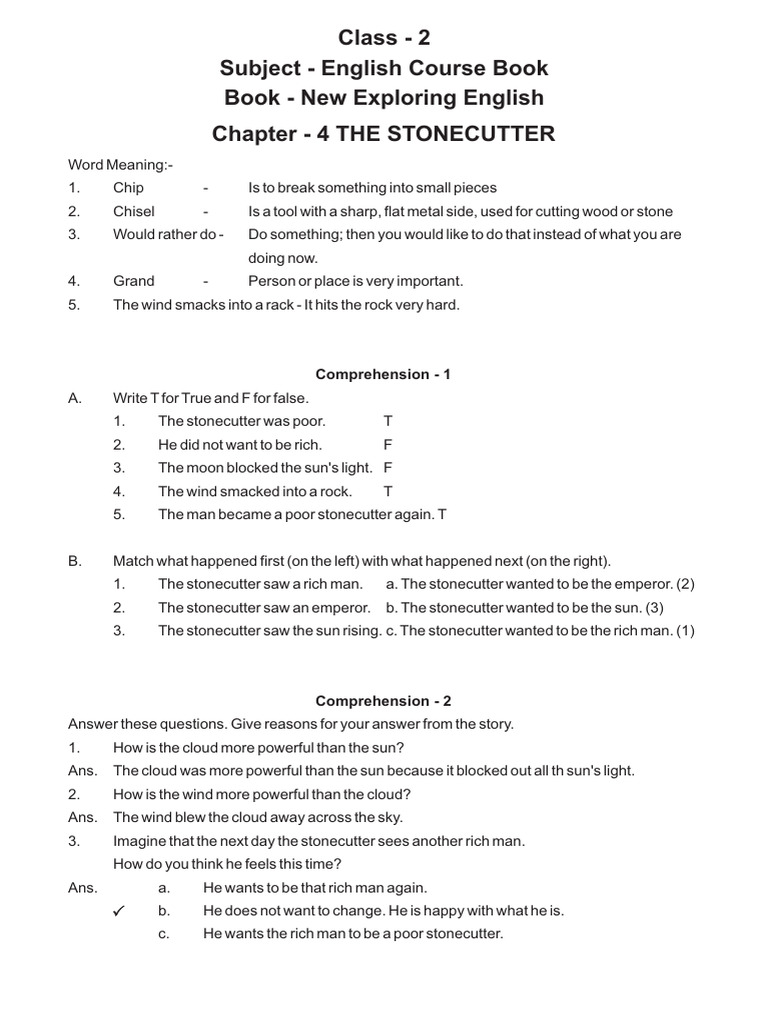 Class 2 Subject English Course Book Chapter 4 The STONECUTTER | PDF