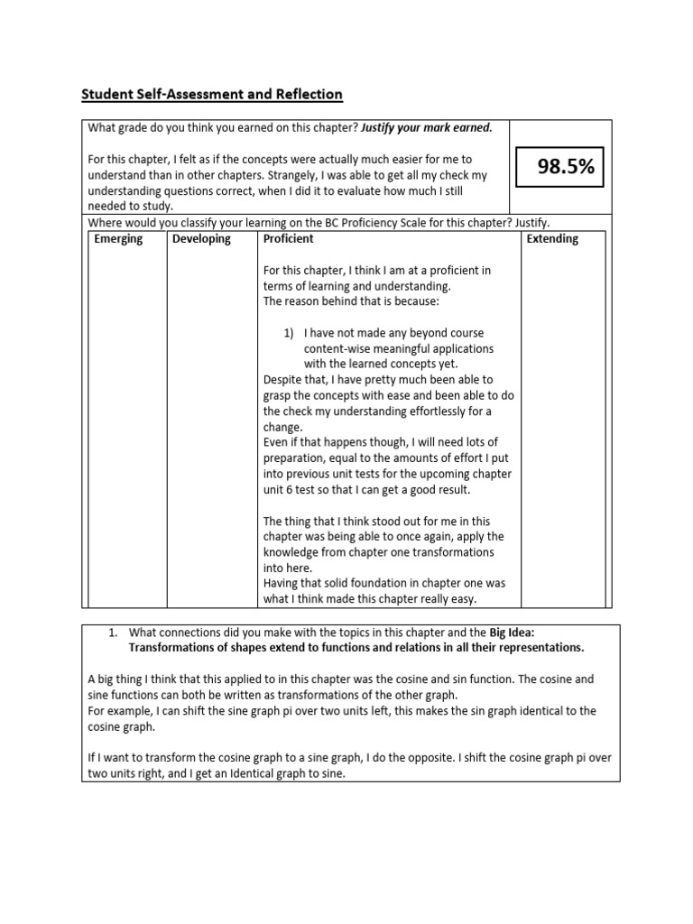 PreCalc12 - Chapter 6 Reflection | PDF | Trigonometric Functions | Mathematical Objects