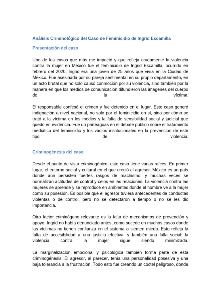 Analisis Caso Ingrid Escamilla Actualizado | PDF | Violencia | Agresión
