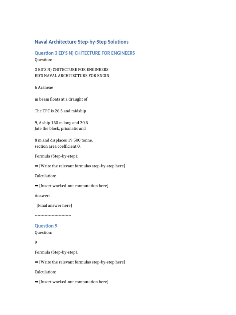 Naval Architecture Step by Step Solutions | PDF | Heavy Industry | Ships
