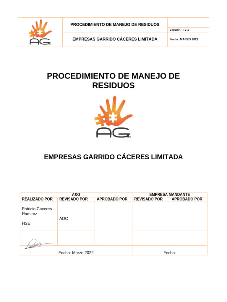 Procedimiento Manejo de Residuos - A&g | PDF | Residuos | Toxicidad