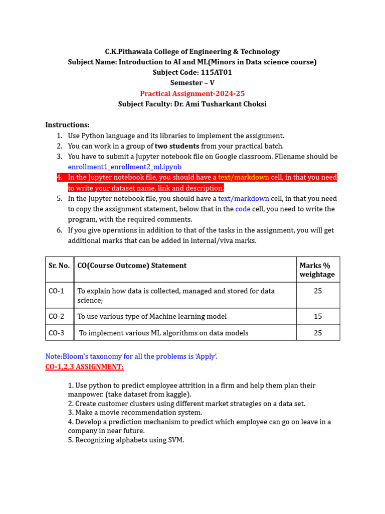 AI&ML-Practical Assignment-Oddsem2024-25 | PDF