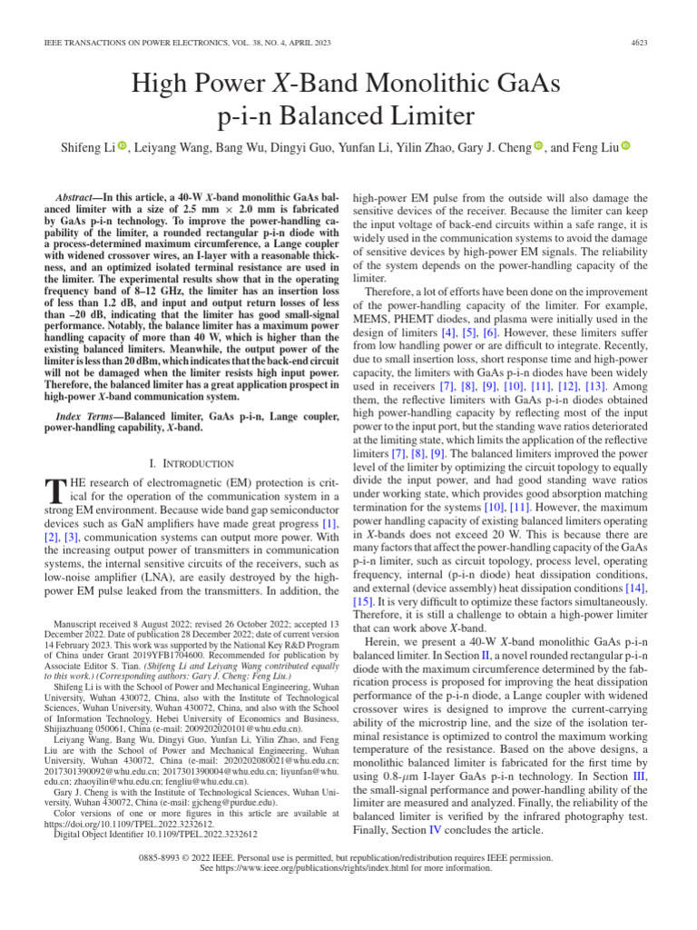 2023 High Power X-Band Monolithic GaAs P-I-N Balanced Limiter | PDF ...