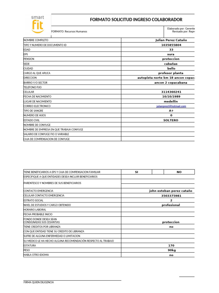 Formato Datos Basicos - Personal Dependiente | PDF