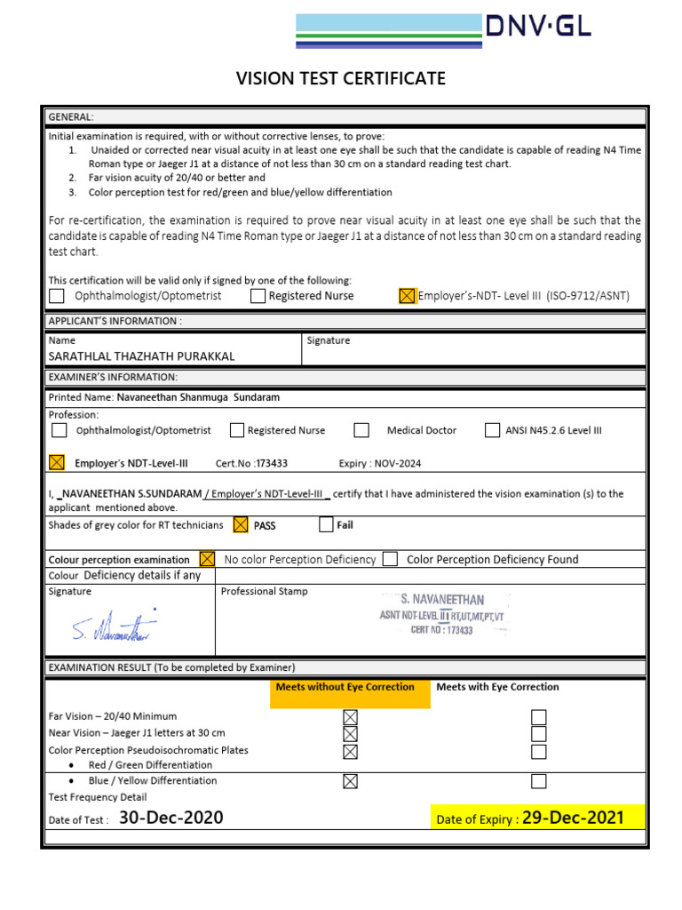 Sarathlal-Eyetest Cert - Expiry Dec 2021 | PDF