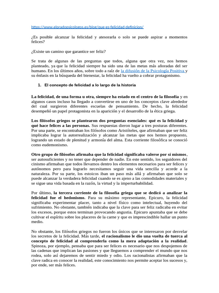 Definición y Filosofía de la Felicidad | PDF | Felicidad | Sicología