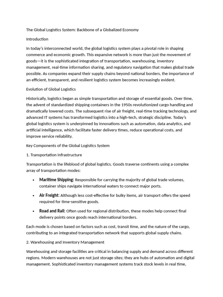 The Global Logistics System | PDF | Logistics | Transport
