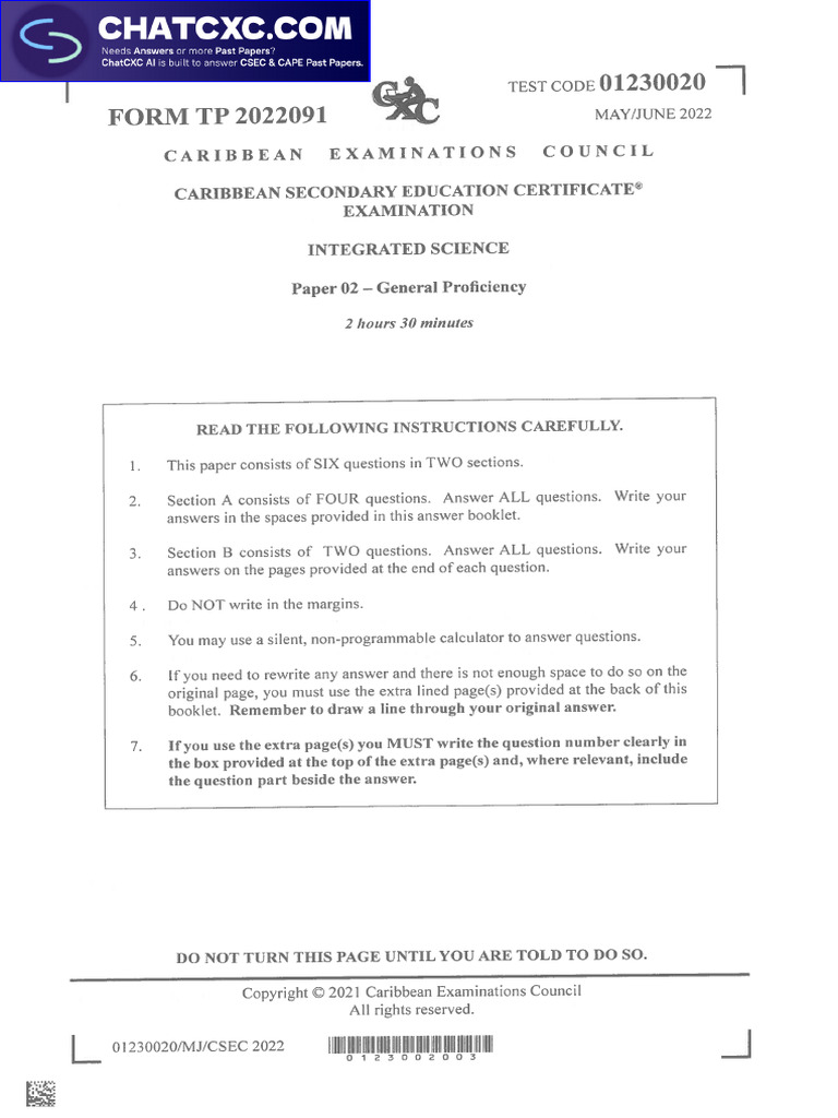 CSEC Integrated Science P2 2022 | PDF