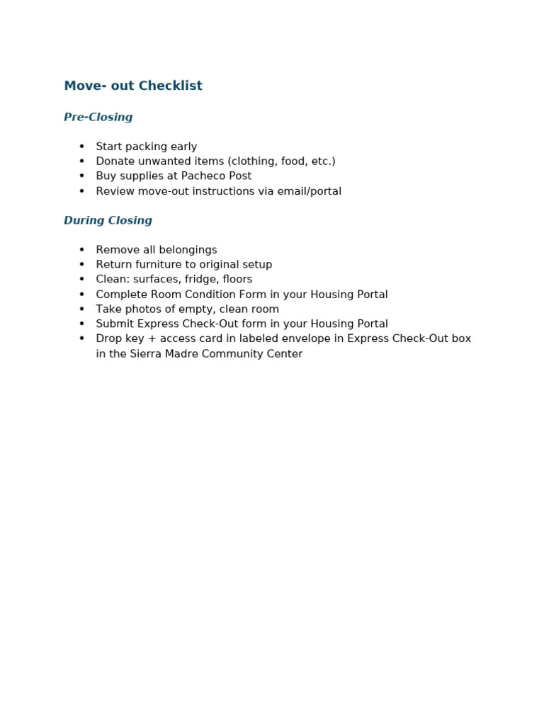 Move-Out Checklist For Residents | PDF