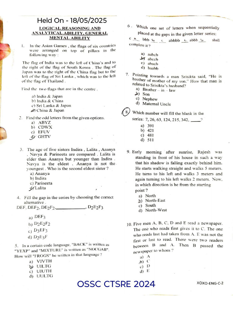 Today's OSSC CTSRE Ques Paper | PDF