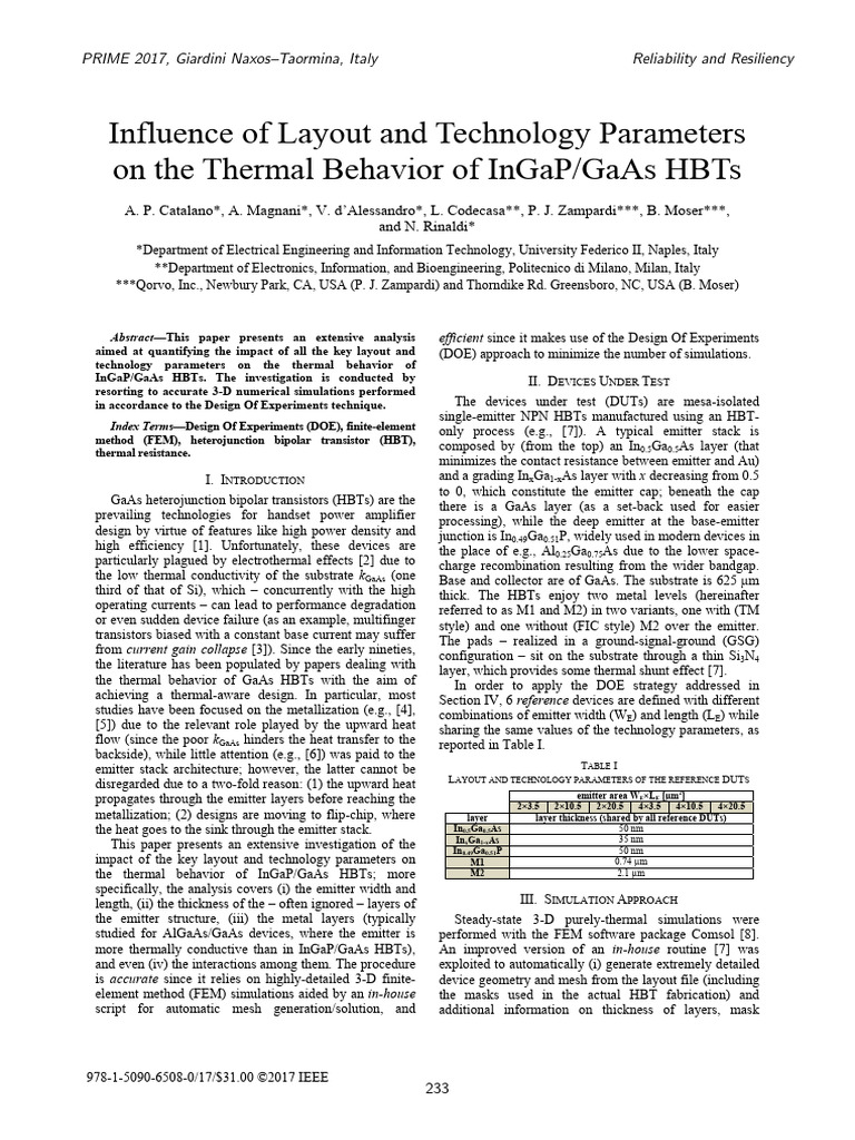 Influence of Layout and Technology Parameters On The Thermal Behavior of InGaP:GaAs HBTs | PDF ...